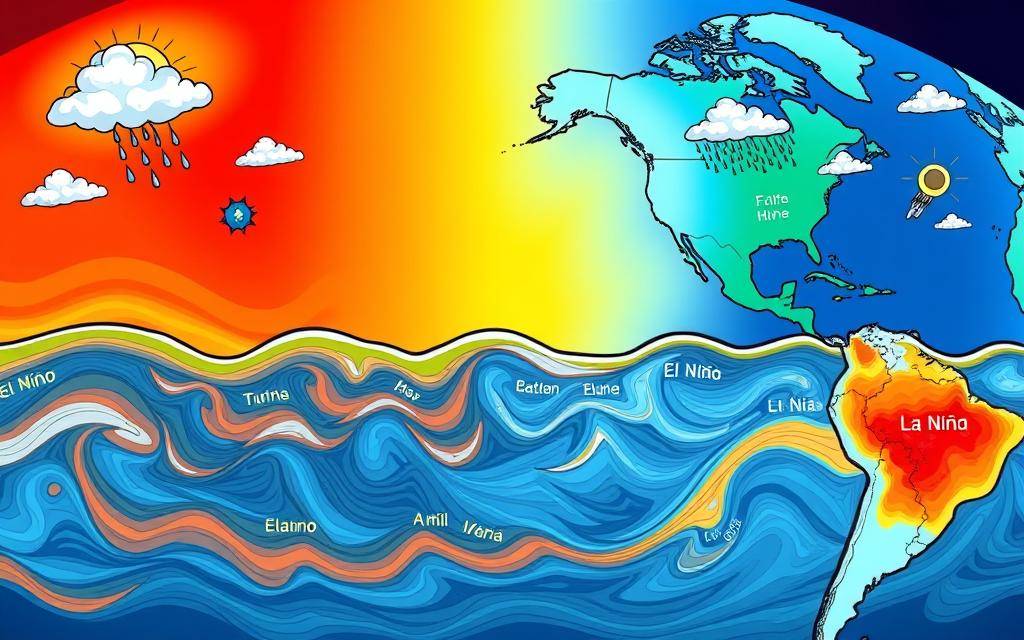 El Niño/La Niña global weather phenomena. ENSO cycle effects: ocean ...